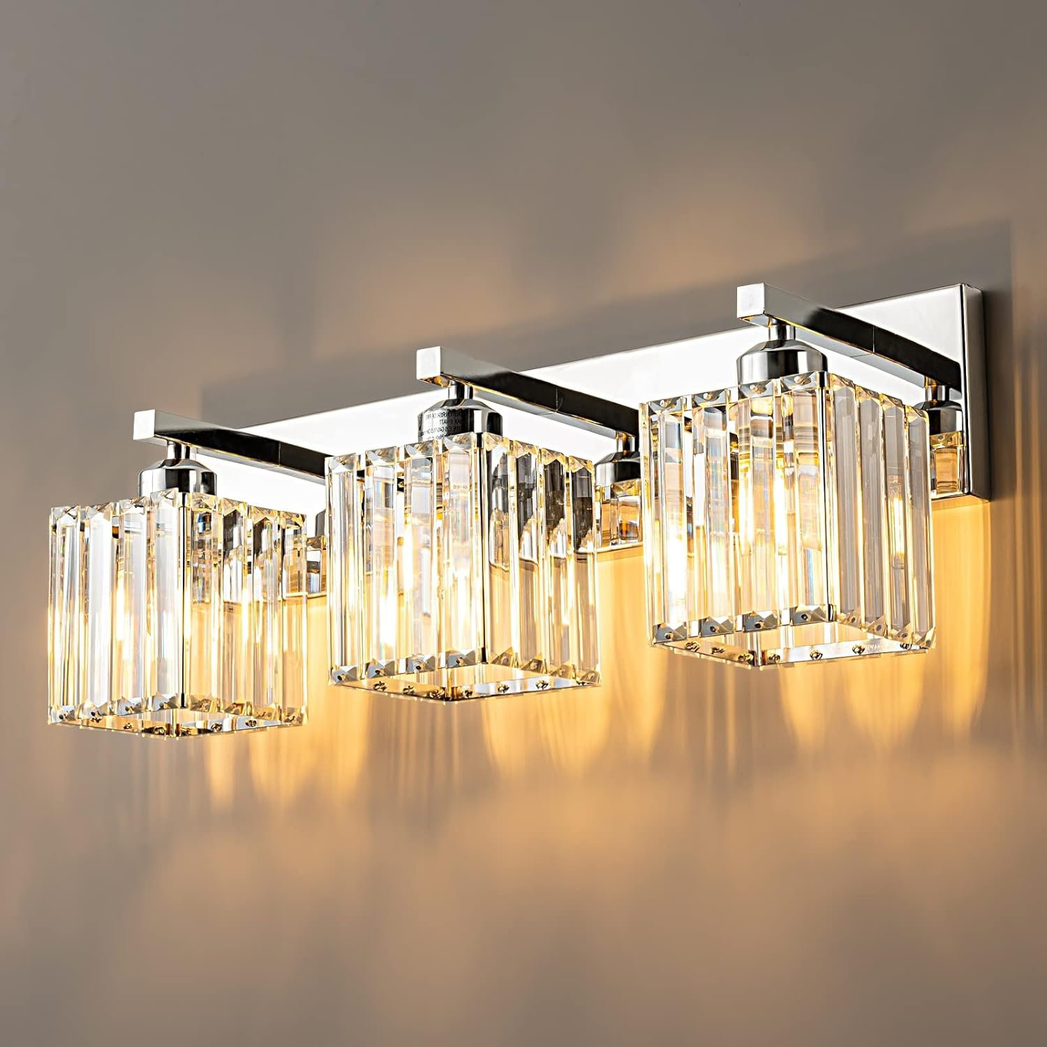 Orren Ellis Bathroom Vanity Light 3 Lights, Crystal Bathroom Wall Light ...