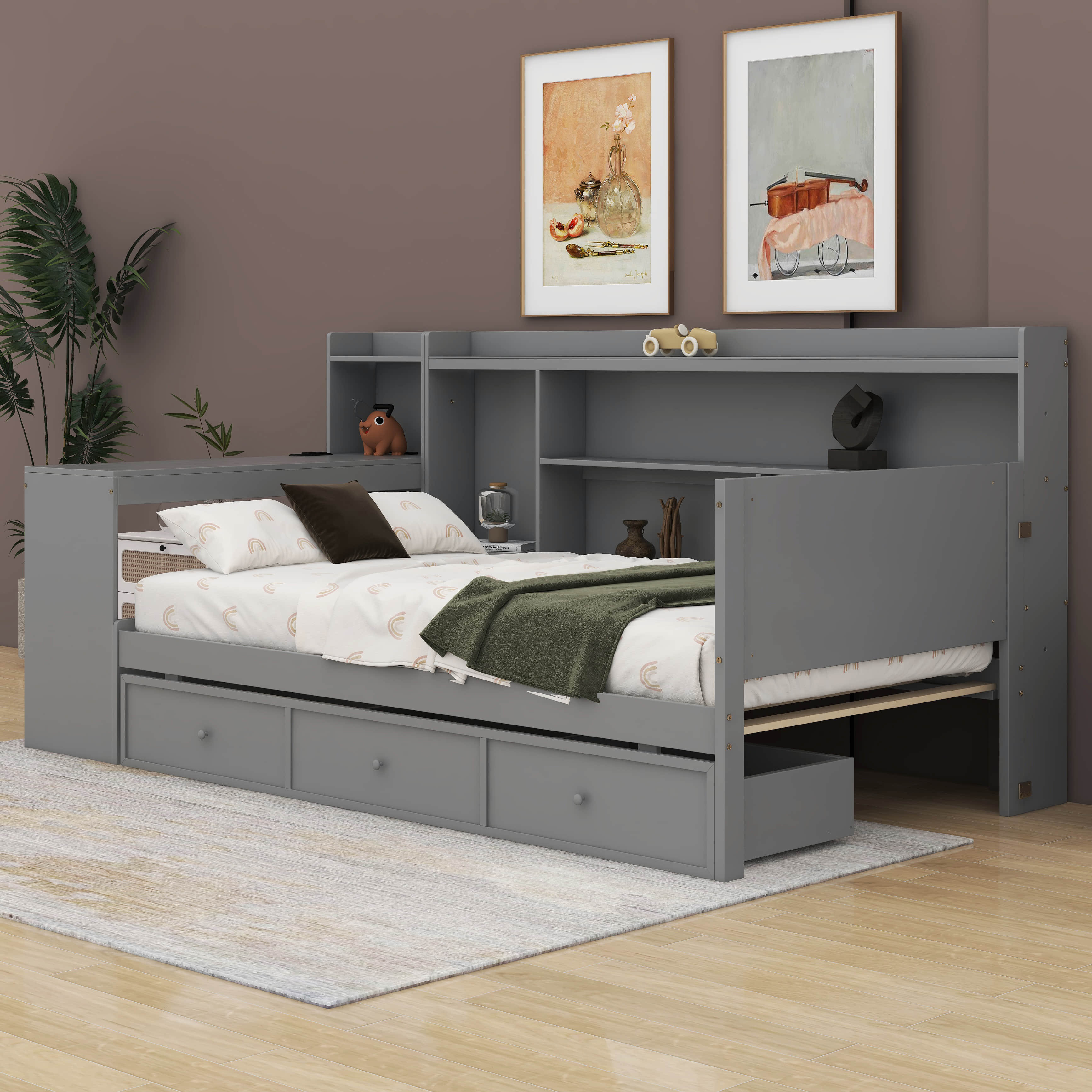 Latitude Run® Okal Wooden Daybed With 3 Drawers, USB Ports And Desk ...