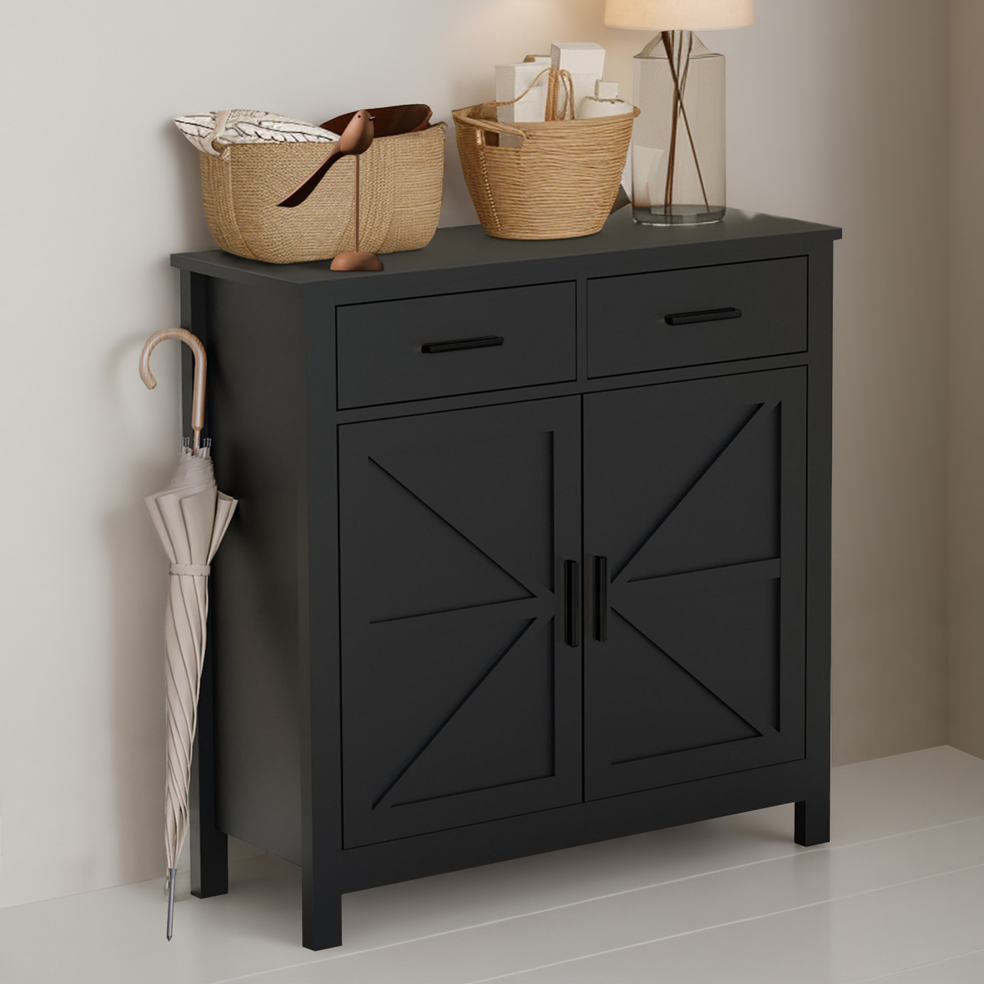 Gracie Oaks 32" Wood Sideboard Console Table with Drawers and Cabinets ...