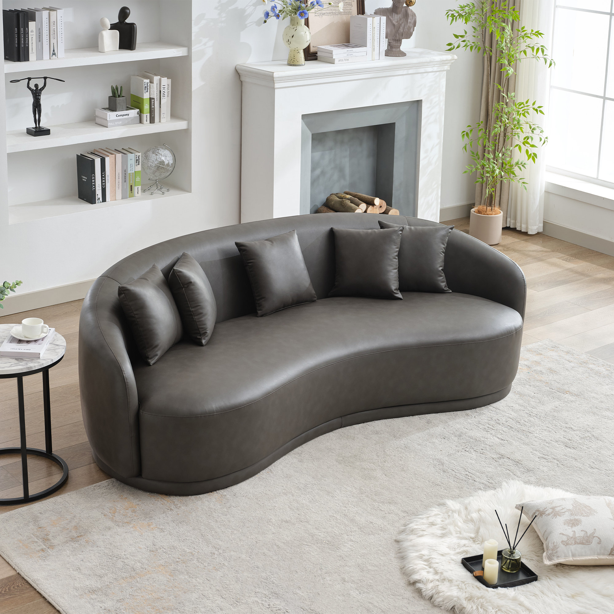 Orren Ellis 91'' Faux Leather Gray Curved Sofa & Reviews | Wayfair