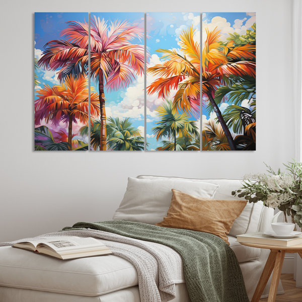 Bay Isle Home Colourful Palm Trees Collage IX On Canvas 4 Pieces Print ...