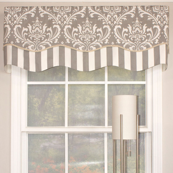 RLF Home Ozbourne Damask Cotton Scalloped 50'' W Window Valance Ivory ...