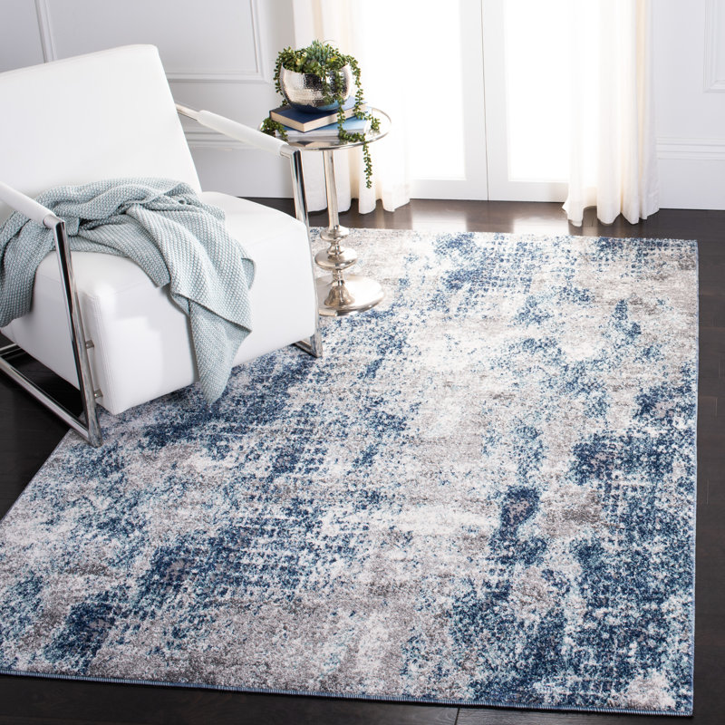 17 Stories Maxey Performance Navy/Gray Rug & Reviews | Wayfair