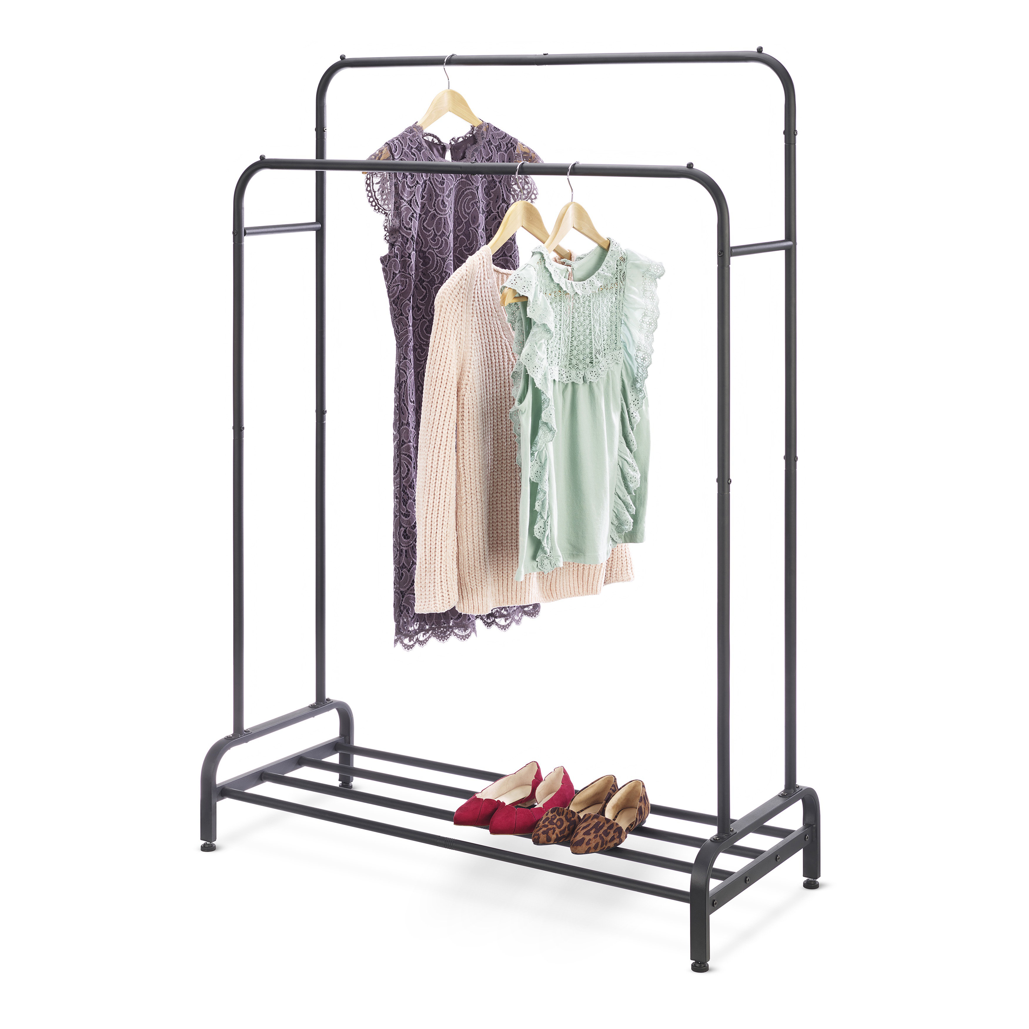 Whitmor All-Metal Double Rod Clothing Rack with Bottom Shelf - Matte ...