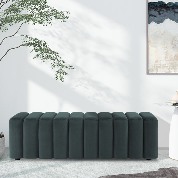 Mercer41 54.5” Wide Waiting Room Bench, Guest Reception Bench, Velvet ...