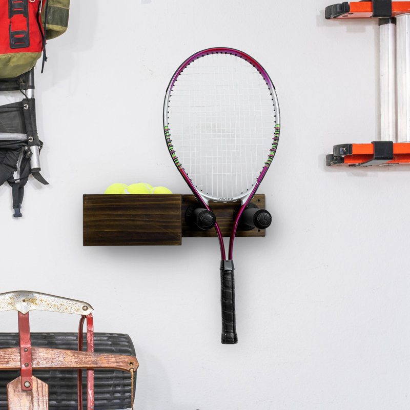 Arlmont & Co. Naszir Wood Wall Mounted Tennis Ball Sports Rack | Wayfair
