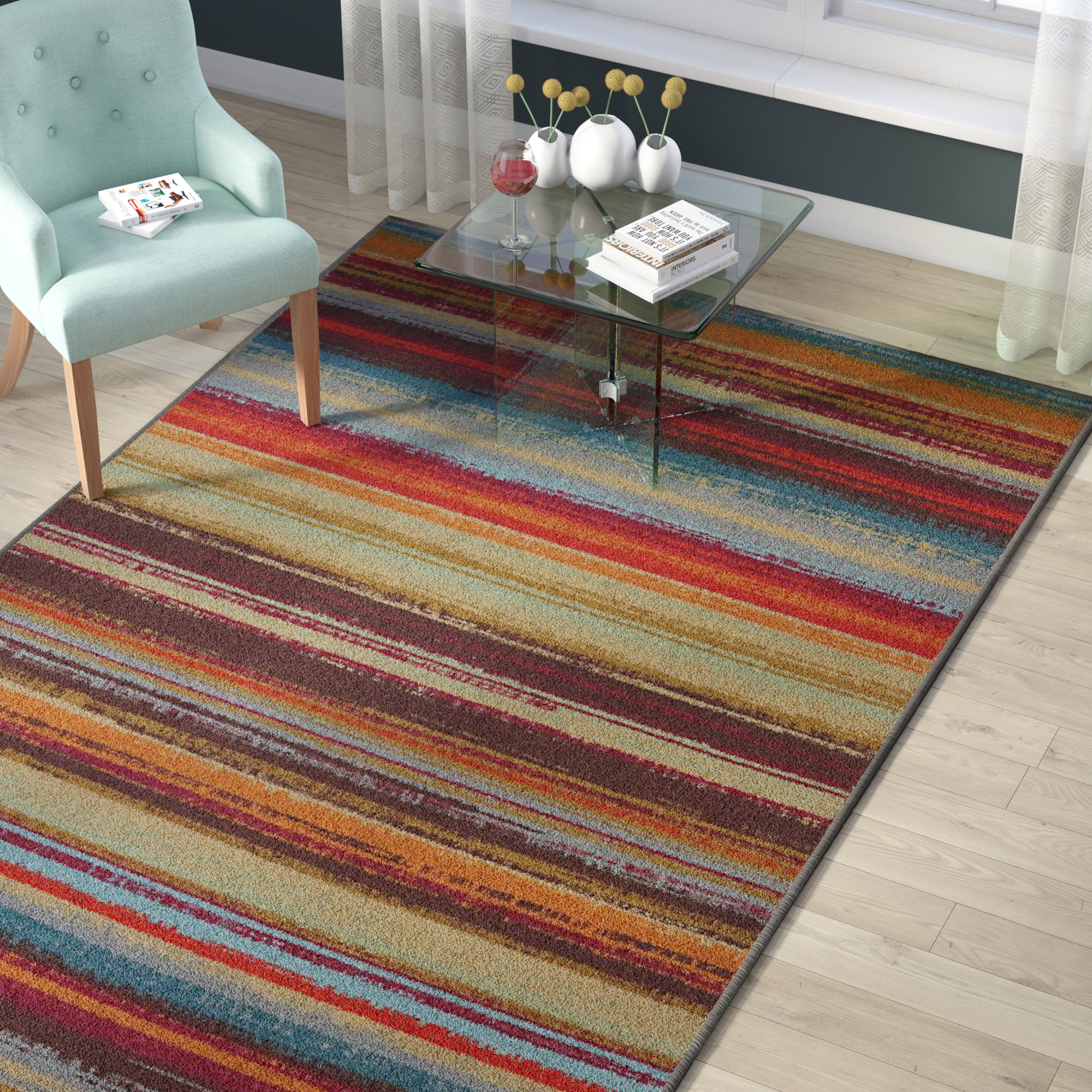 Ebern Designs Vogel Striped Brown/Orange Area Rug & Reviews | Wayfair