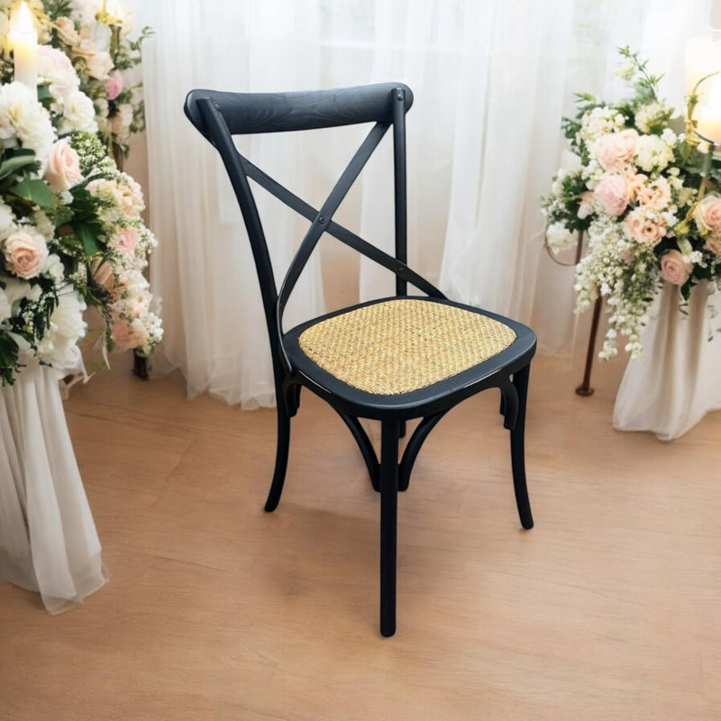 August Grove 46cm H Upholstered Cross Back Side Chair in Black | Wayfair.co.uk