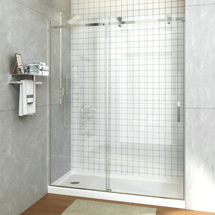 CKB 55" - 59" W x 75" H Single Sliding Frameless Shower Door ...