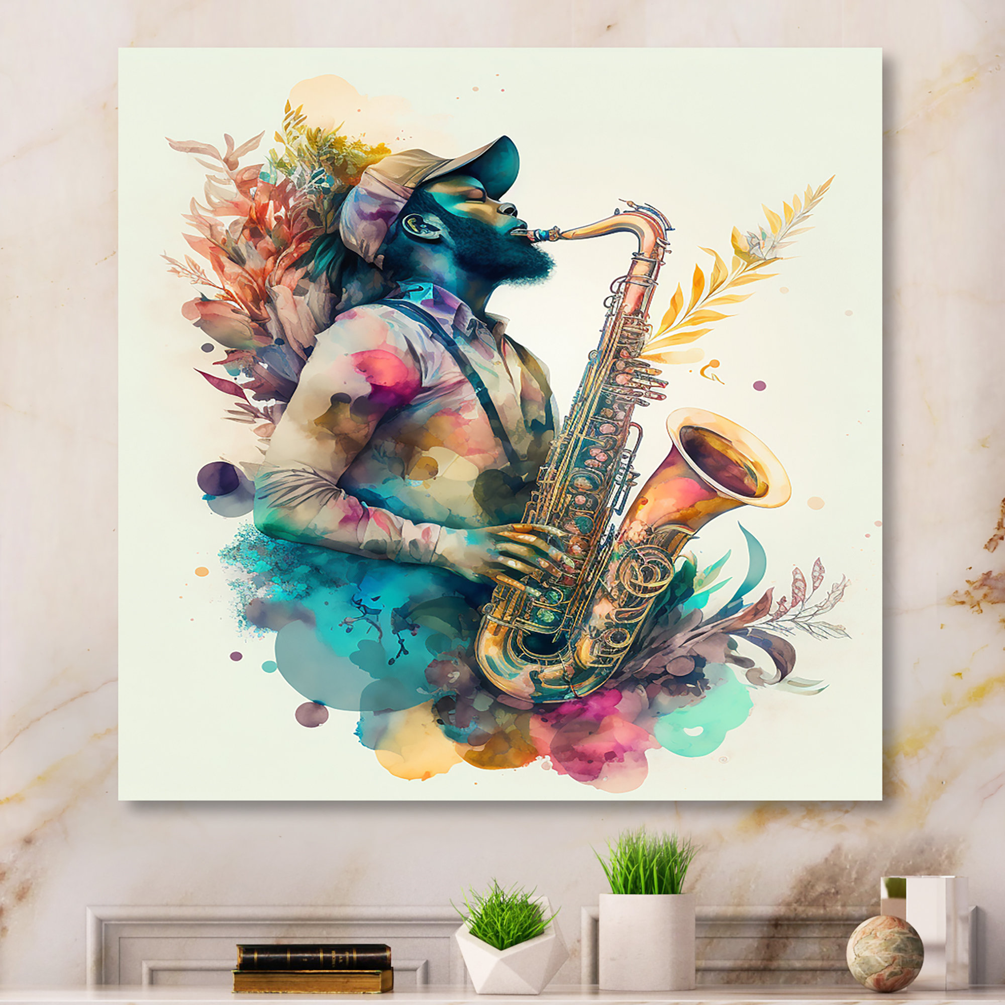 Wildon Home® Music Saxophone Player I - Modern Canvas Wall Art | Wayfair