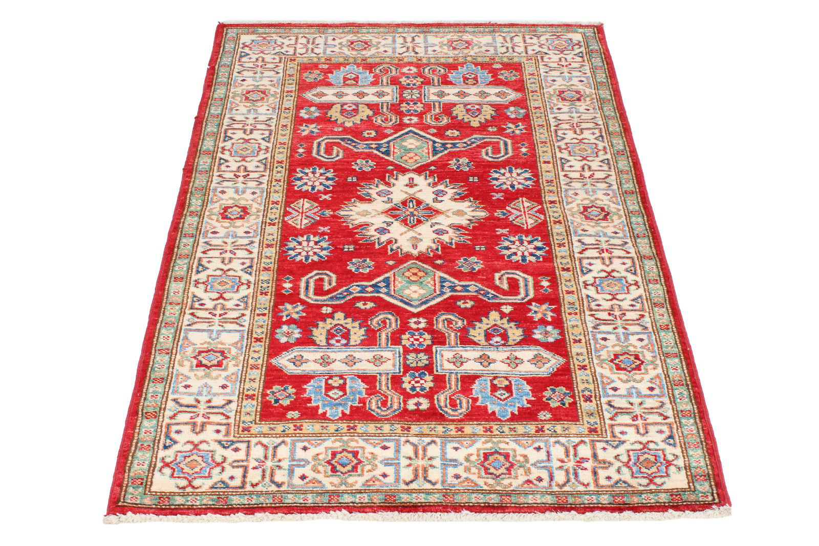 Home and Rugs 3x5 Red and Ivory Kazak Tribal Rug | Wayfair