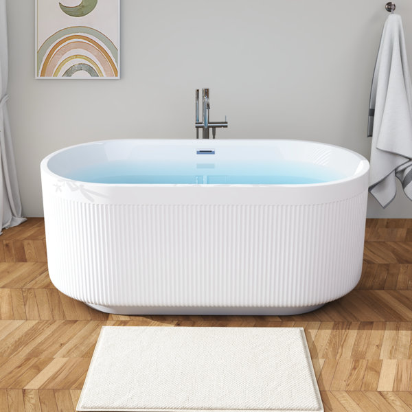 LUTHBAXE Freestanding Bathtub 59" White Acrylic -acrylic Soaking Tubs ...