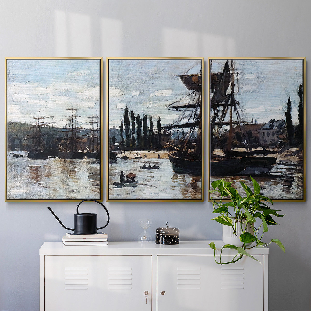 Breakwater Bay Boats at Rouen, 1872 - Multi Piece Framed Canvas ...