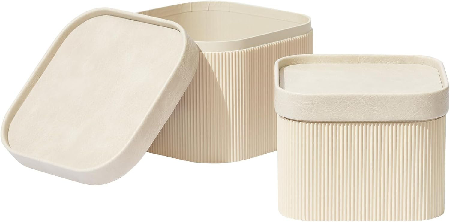Latitude Run® Fluted Cardboard Storage Baskets With Leather-Like Lids ...