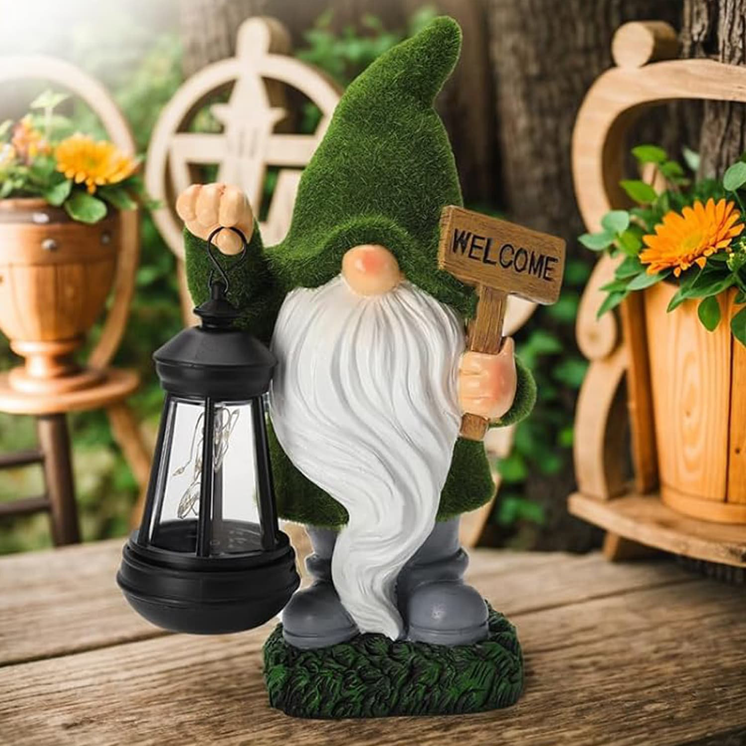Trinx Kemesha Garden Gnome Statue Solar Lights Outdoor Decorative ...