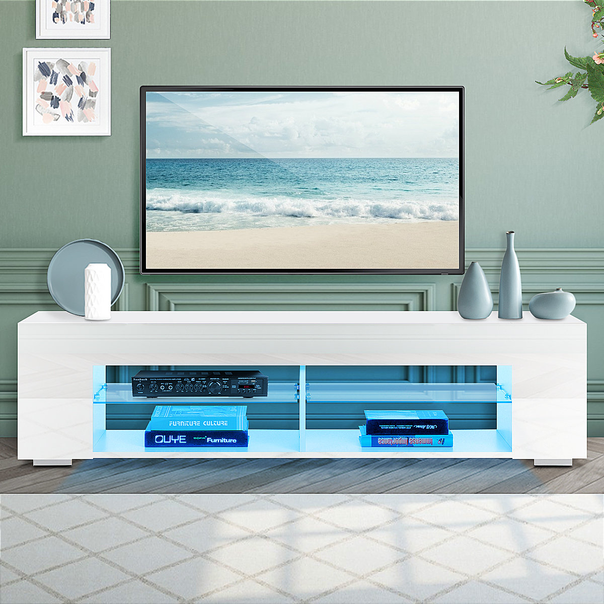 Wade Logan® Josephs 57'' Media Console with Glass Shelf, LED TV Stand ...
