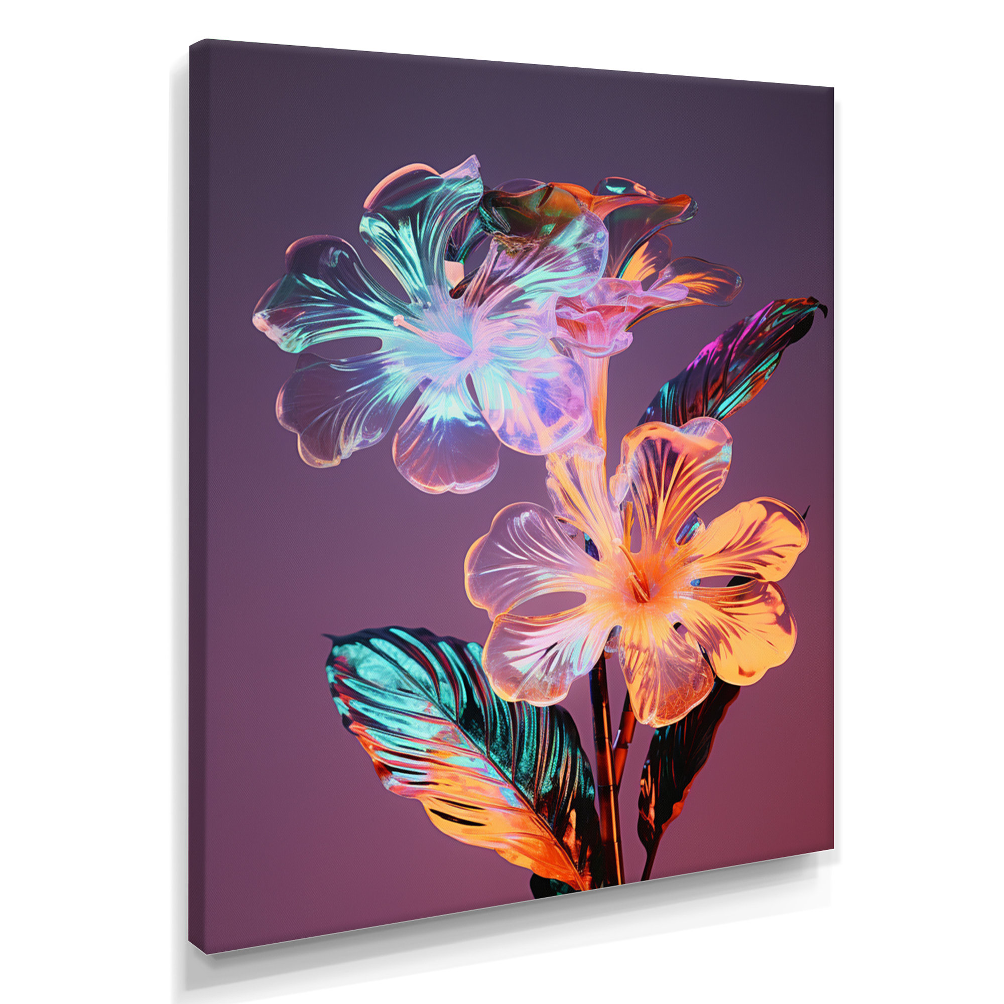 Design Art Translucent Glass Lily Flower On Purple - Lily Wall Art ...