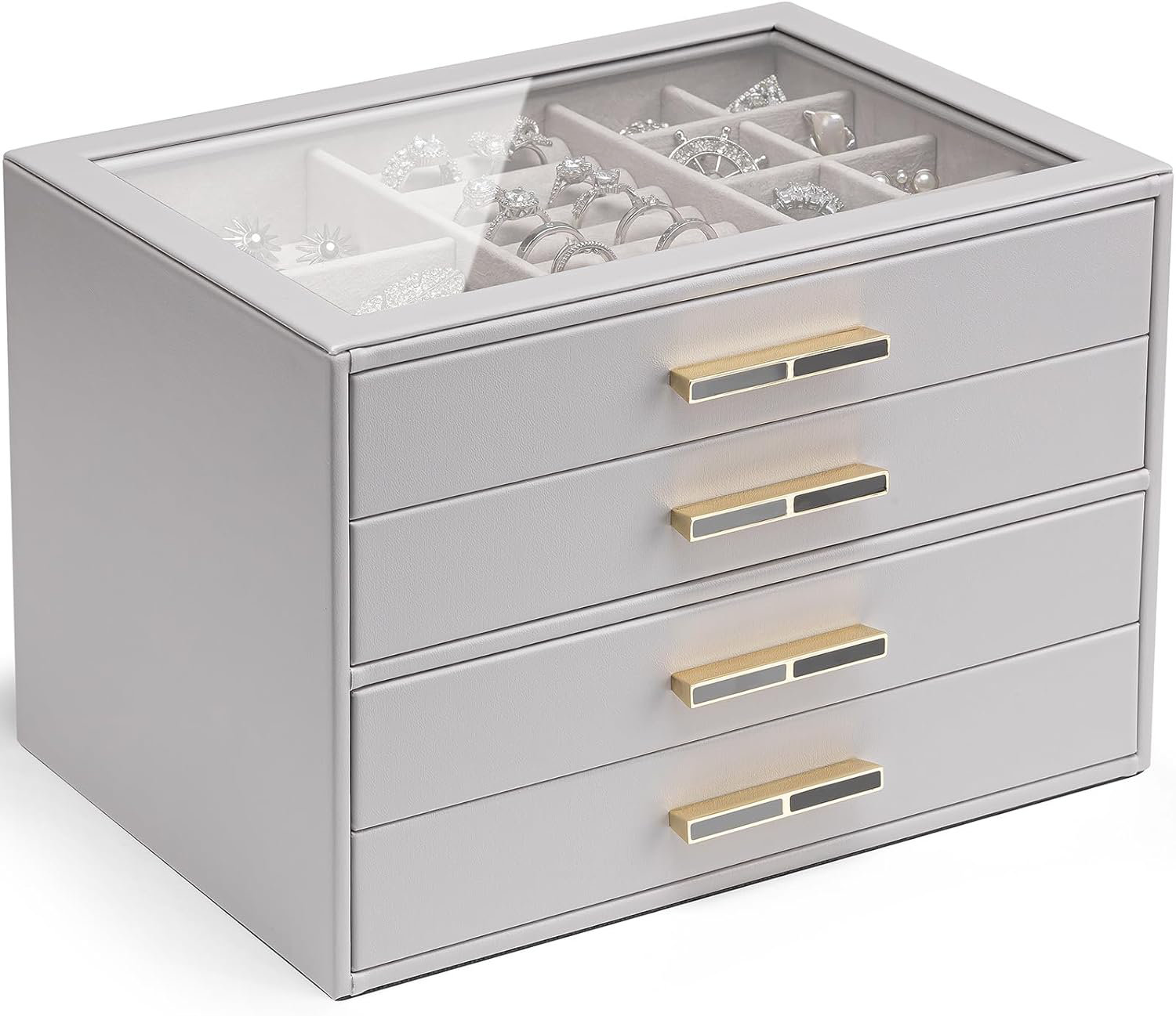 Canora Grey Jewellery Box With Glass Lid, 4-Tier,With 4 Drawers ...