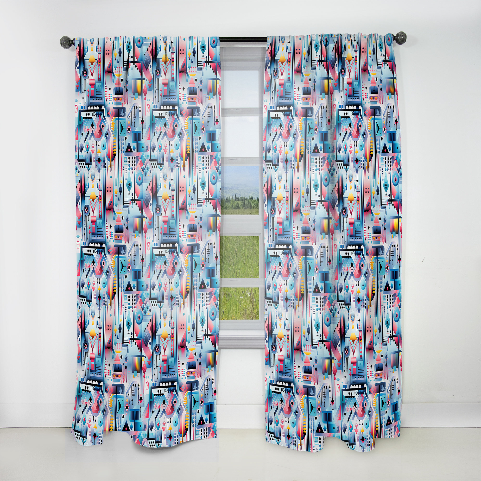 Design Art Blue Prismatic Digital Dreams Embrace - Modern Curtain ...