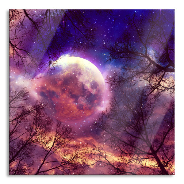 Brayden Studio Colourful Starry Night With A Full Moon - No Frame Print ...