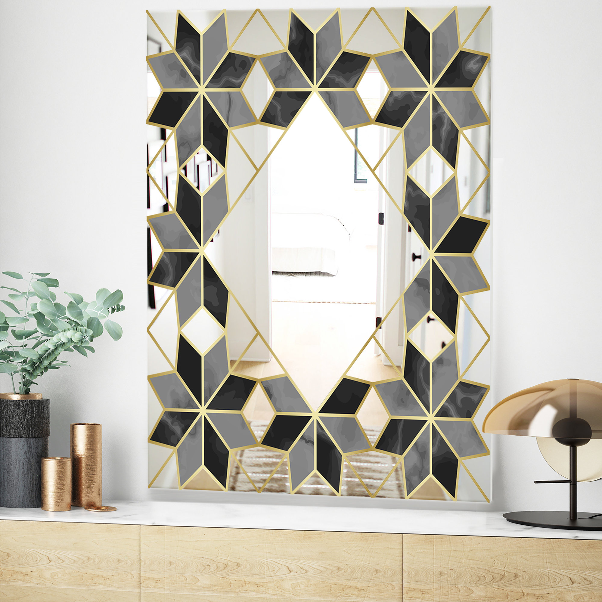 East Urban Home Triangular Diamond Universe 2 Mid-Century Wall Mirror ...