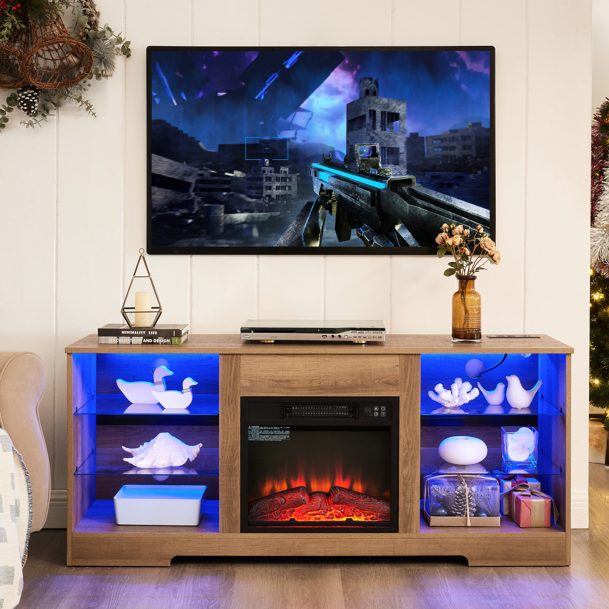 Latitude Run® Electric Fireplace Tv Stand, 3D Flame, Led, Port, 58''W ...