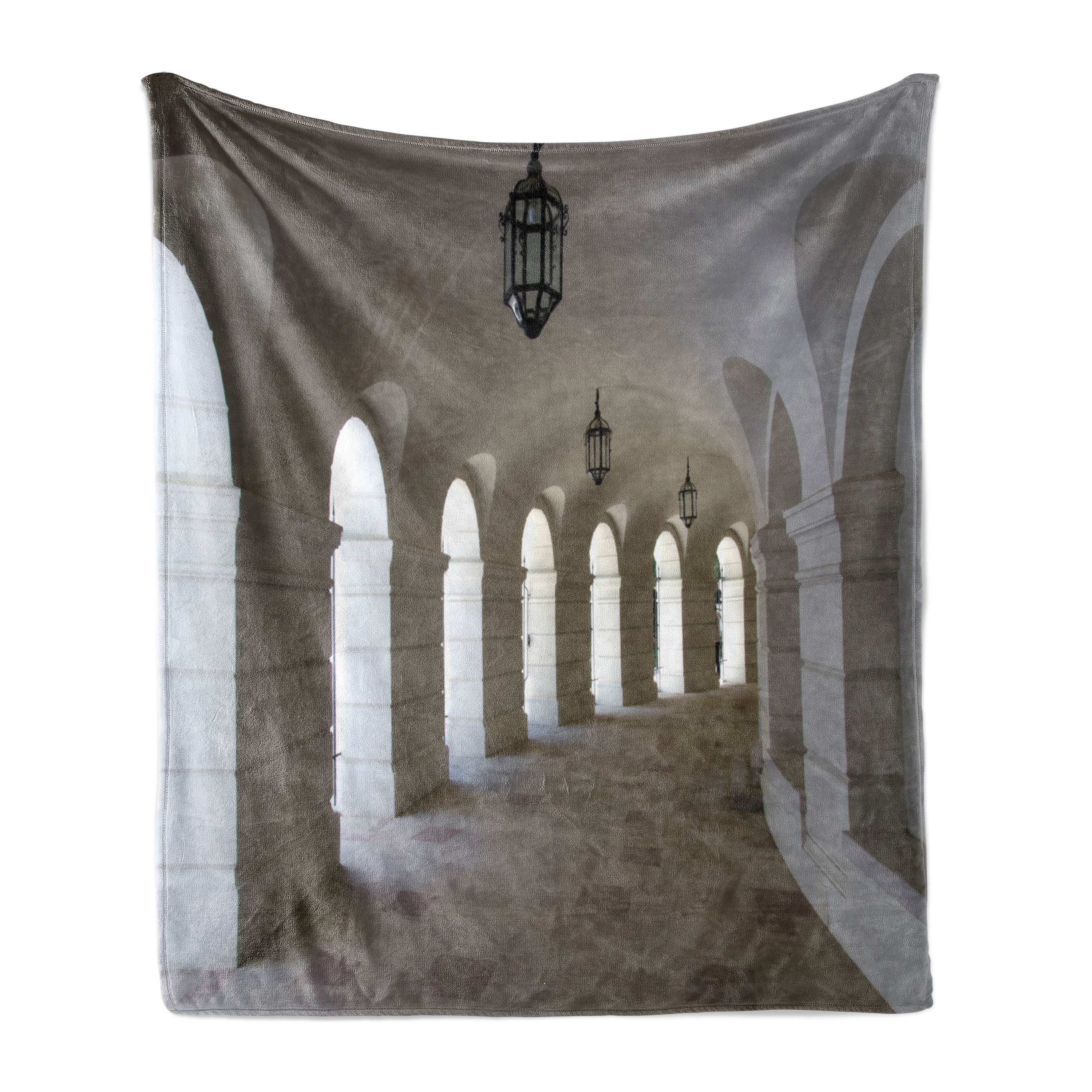 Ambesonne White Fleece Throw Blanket Medieval Art Corridor White | Wayfair