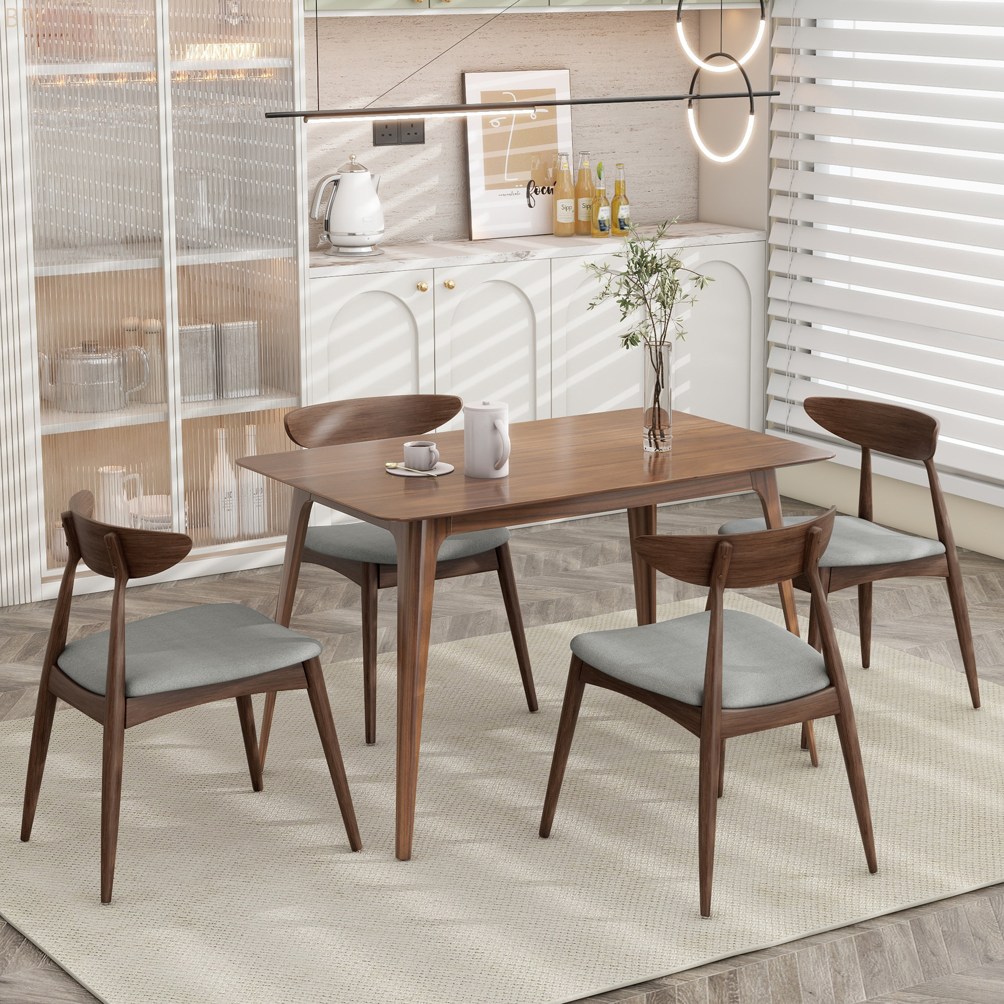 George Oliver Dining Set 1 Table 4 Chairs, Rubberwood Frame, Faux Wood ...