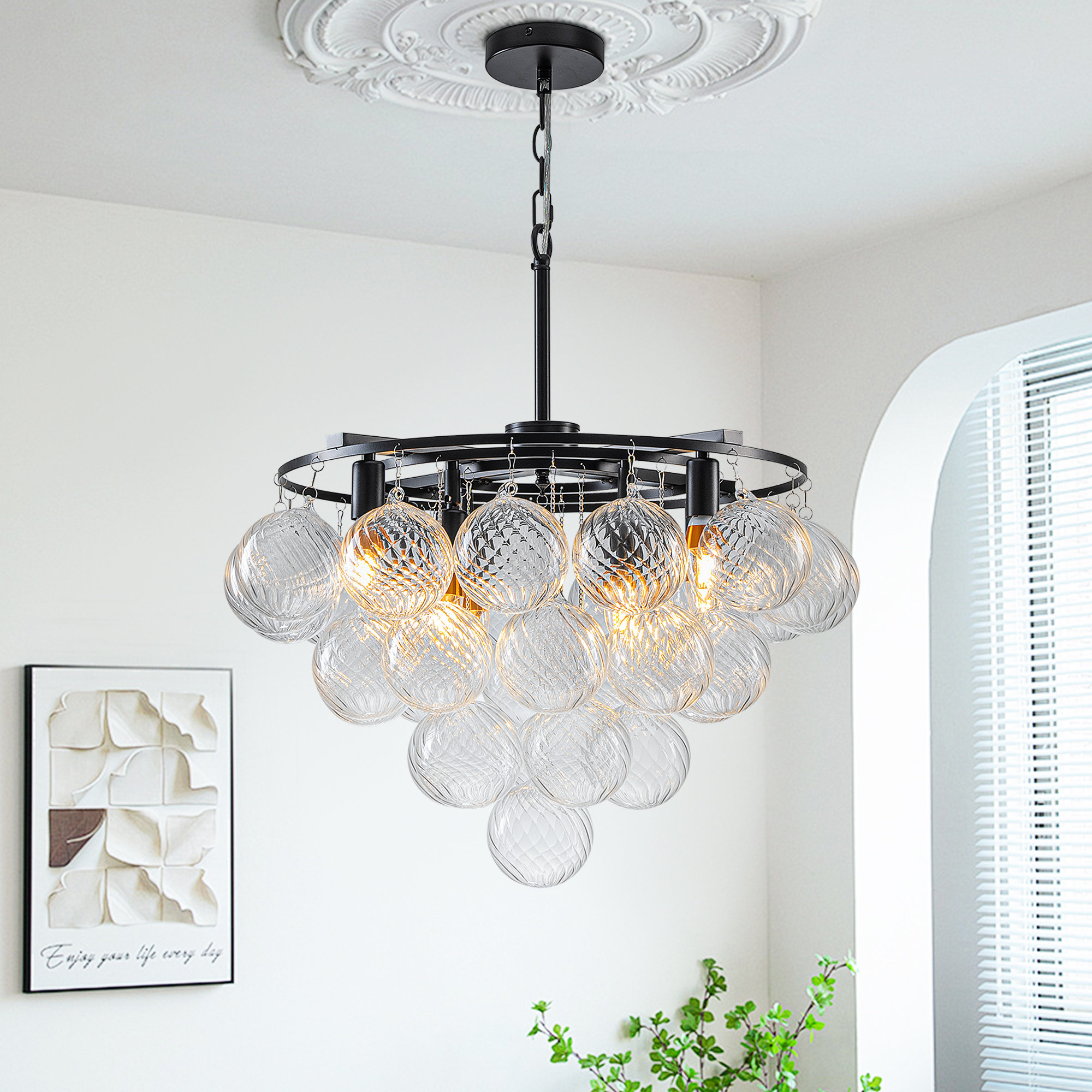 Mercer41 4-Tiered Textured Clear Glass Balls Bubble Chandelier With ...