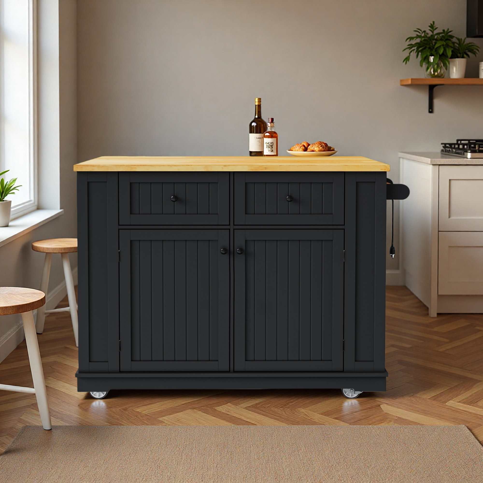 Lark Manor 48 Inch Large Kitchen Island With Drop Leaf,Power Outlet ...