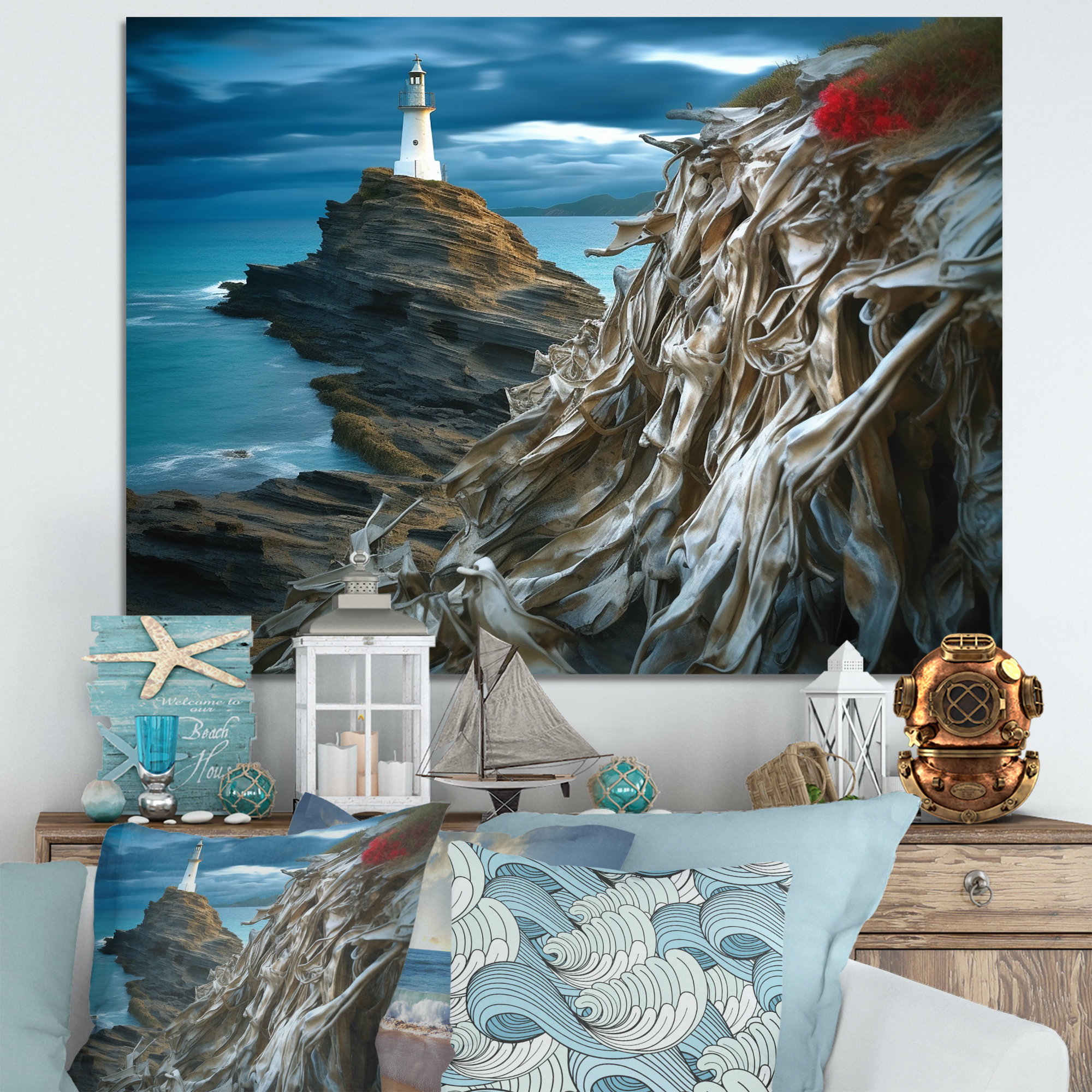 Breakwater Bay Coastal Lighthouse Guard II - Beach Light House Wall Art ...