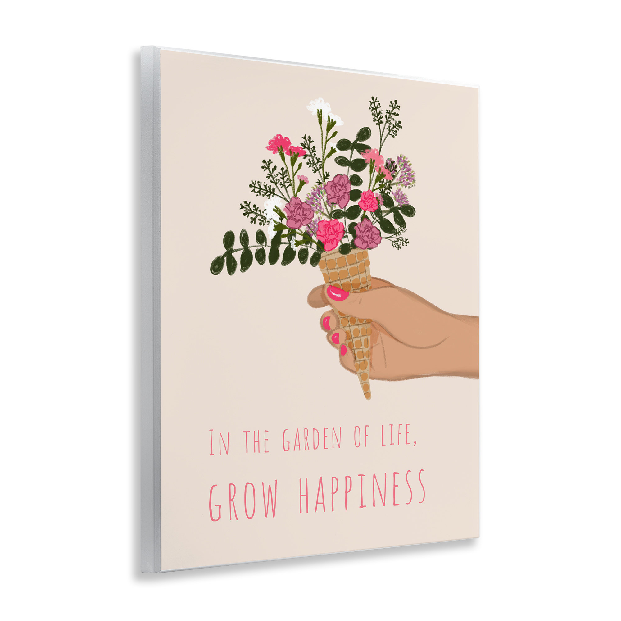 Ebern Designs Grow Happiness with Florals Wall Plaque Art by Chen ...