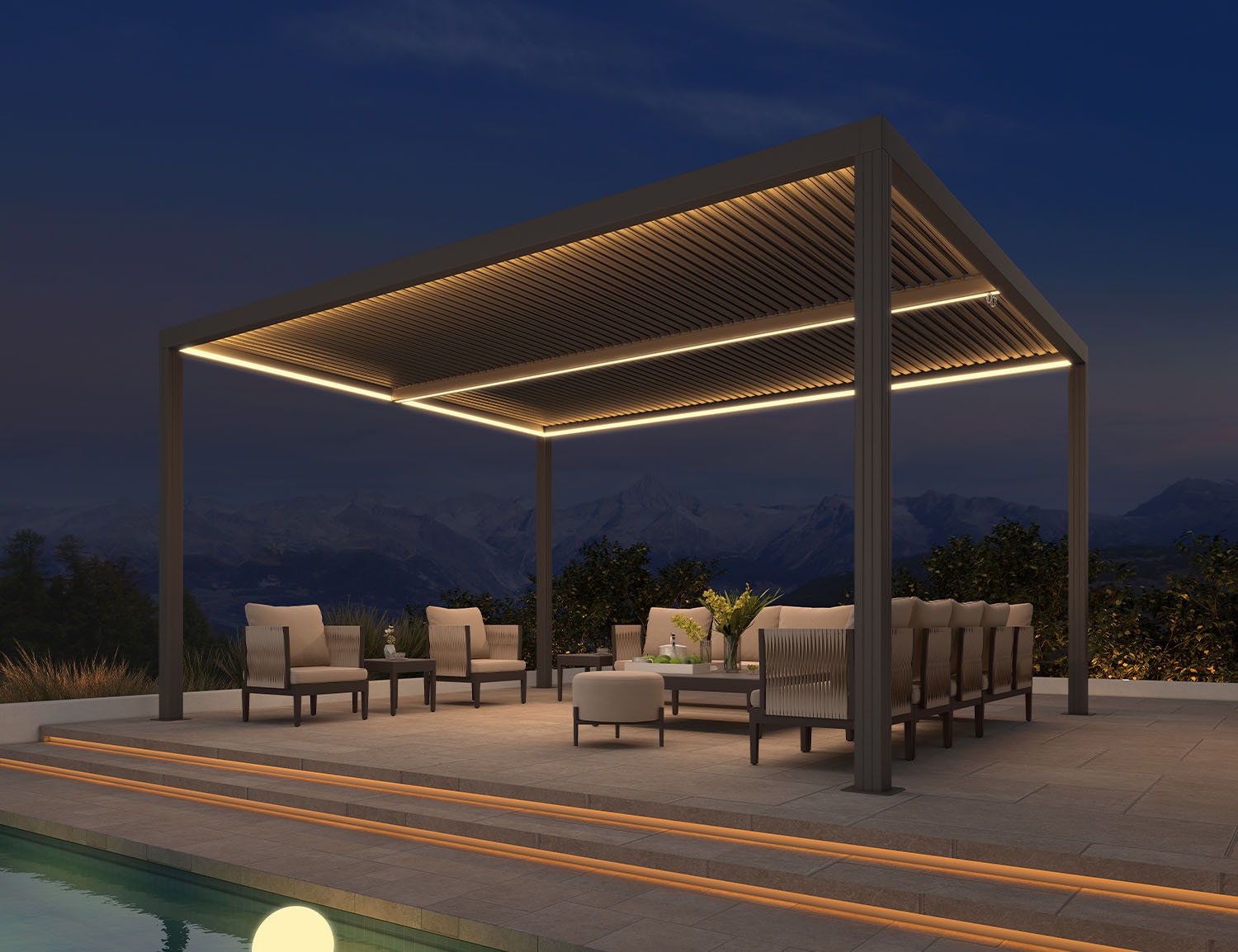 Purple Leaf Outdoor Louvered Pergola With Integrated Led Strip Lights ...