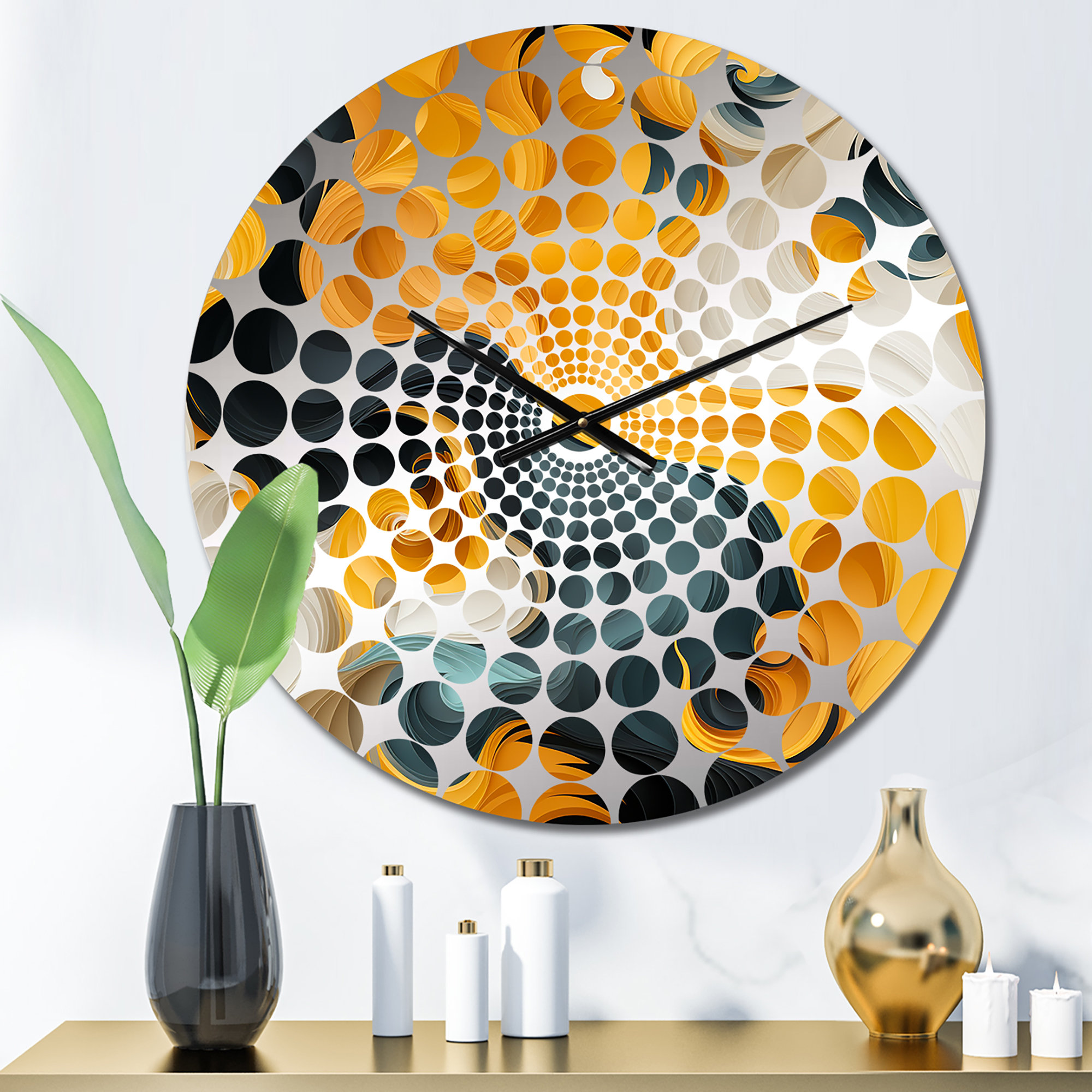 Design Art Yellow And Black Midcentury Waves Fusion - Abstract Wall ...