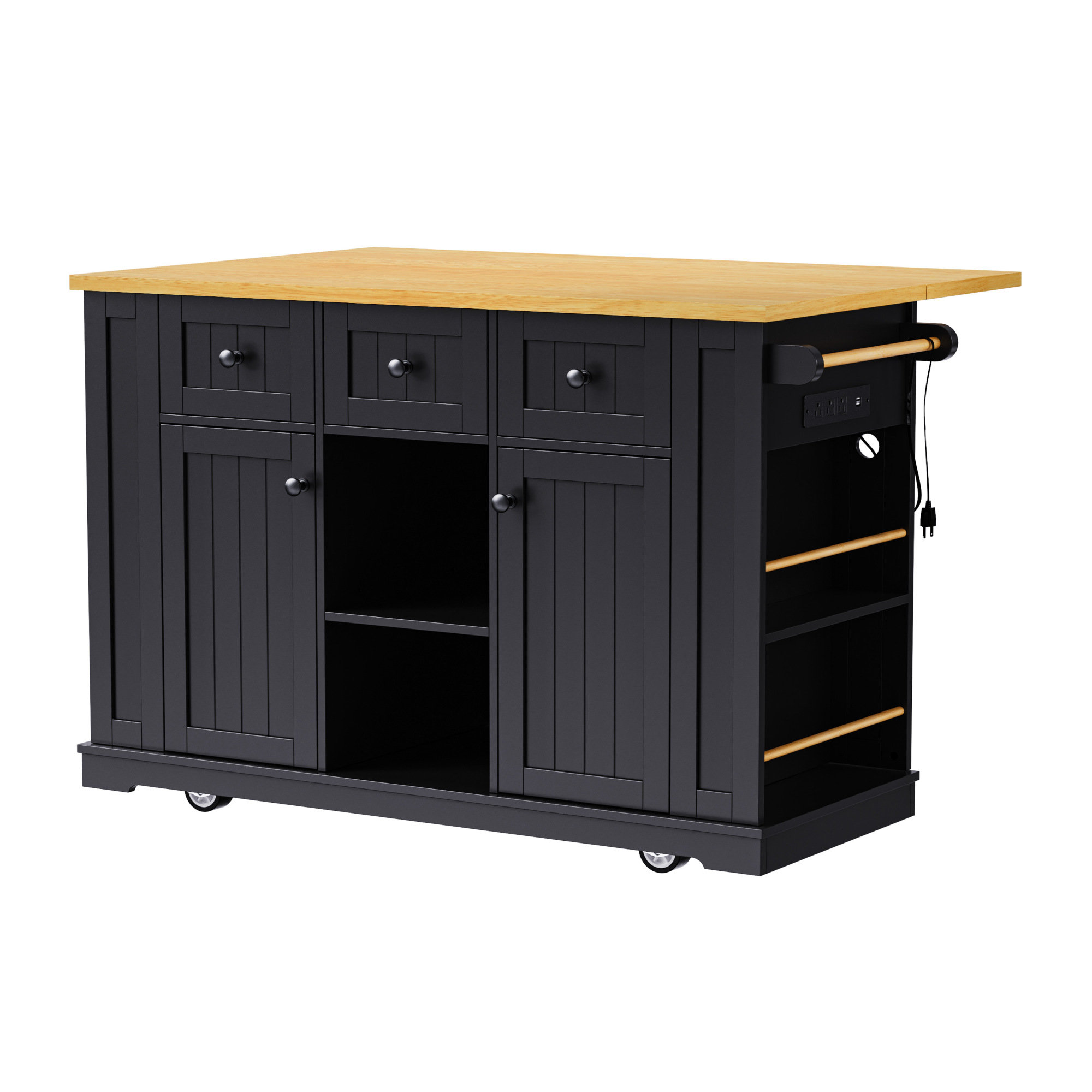 Latitude Run® K&k 53-inch Kitchen Island Cart With Drop Leaf, Power ...