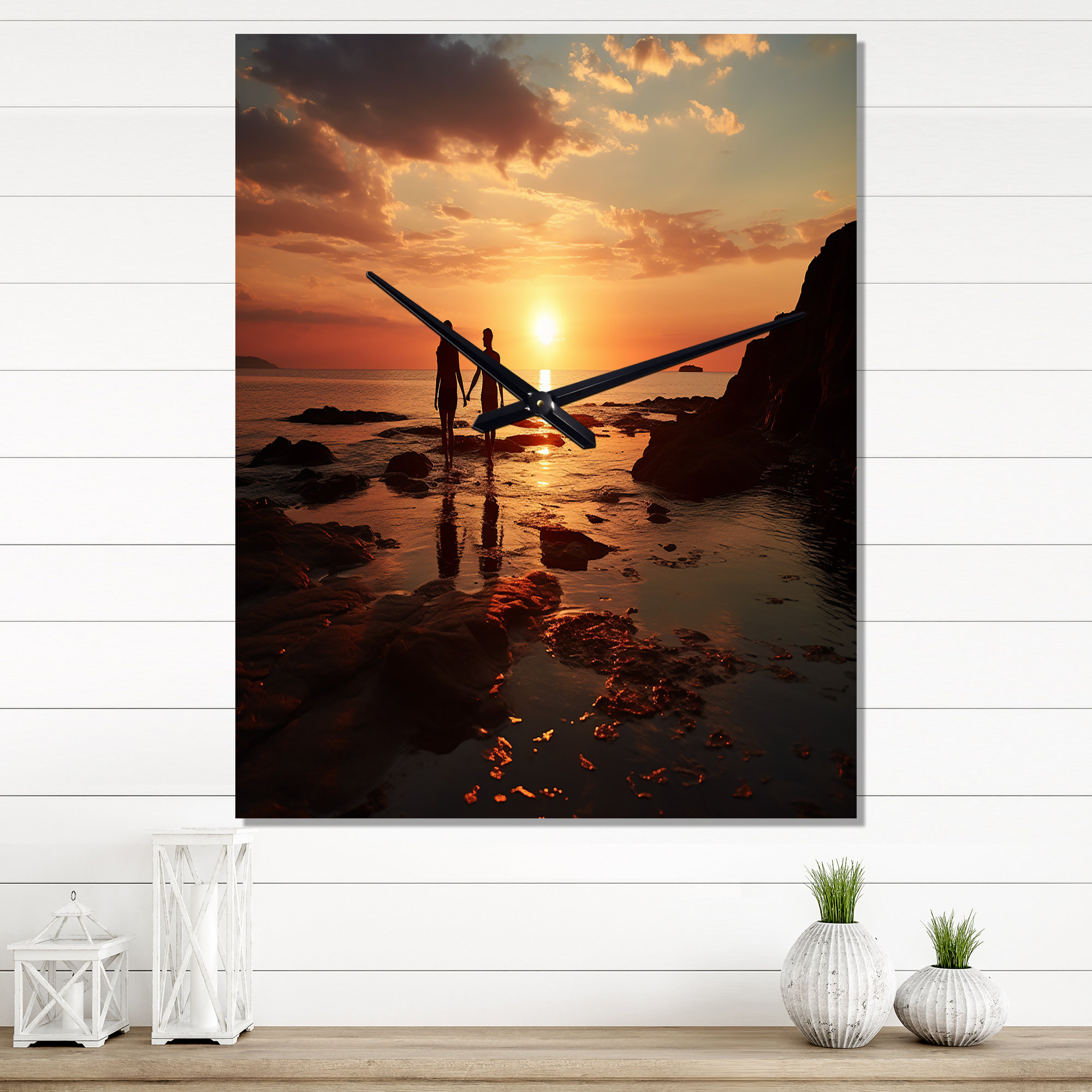 Design Art Beach Photo Sunset Serenade X - Beach Very Large Wall Clocks ...