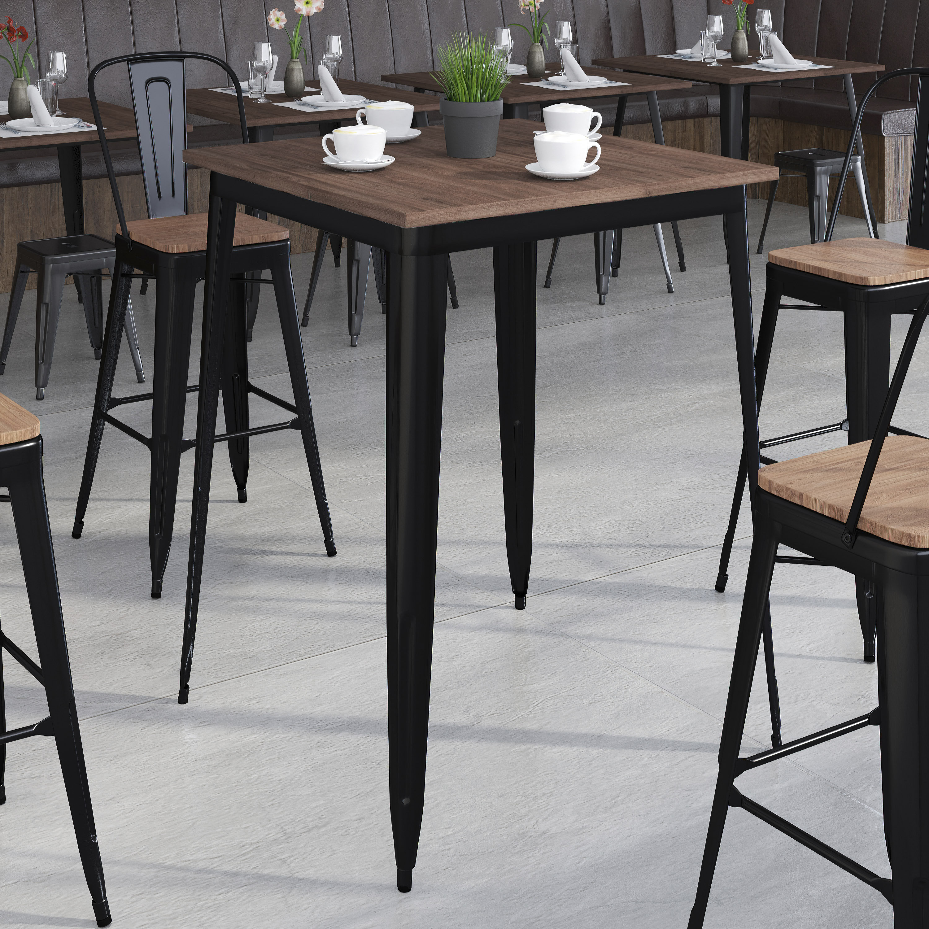 Williston Forge 31.5" Square Metal Indoor Bar Height Table with Rustic ...