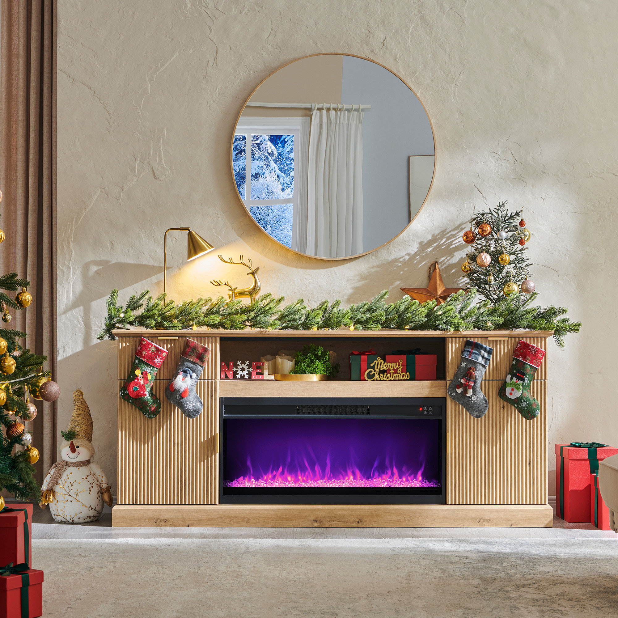 Symple Stuff Flute fireplace TV stand suitable for TVs under 80 inches ...