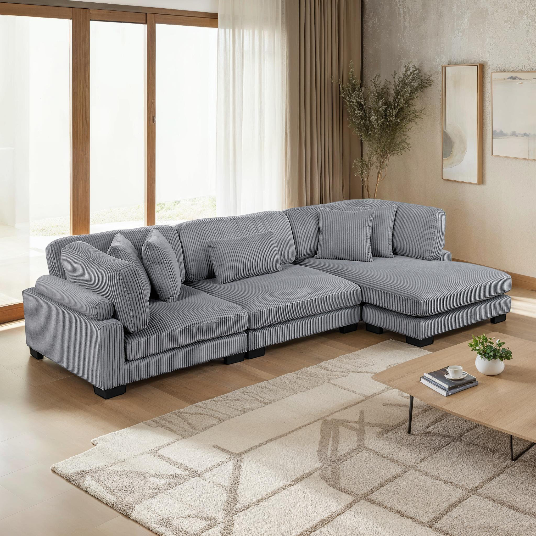 Latitude Run® Hulett Square Arms Corduroy Modular Sectional with Chaise ...