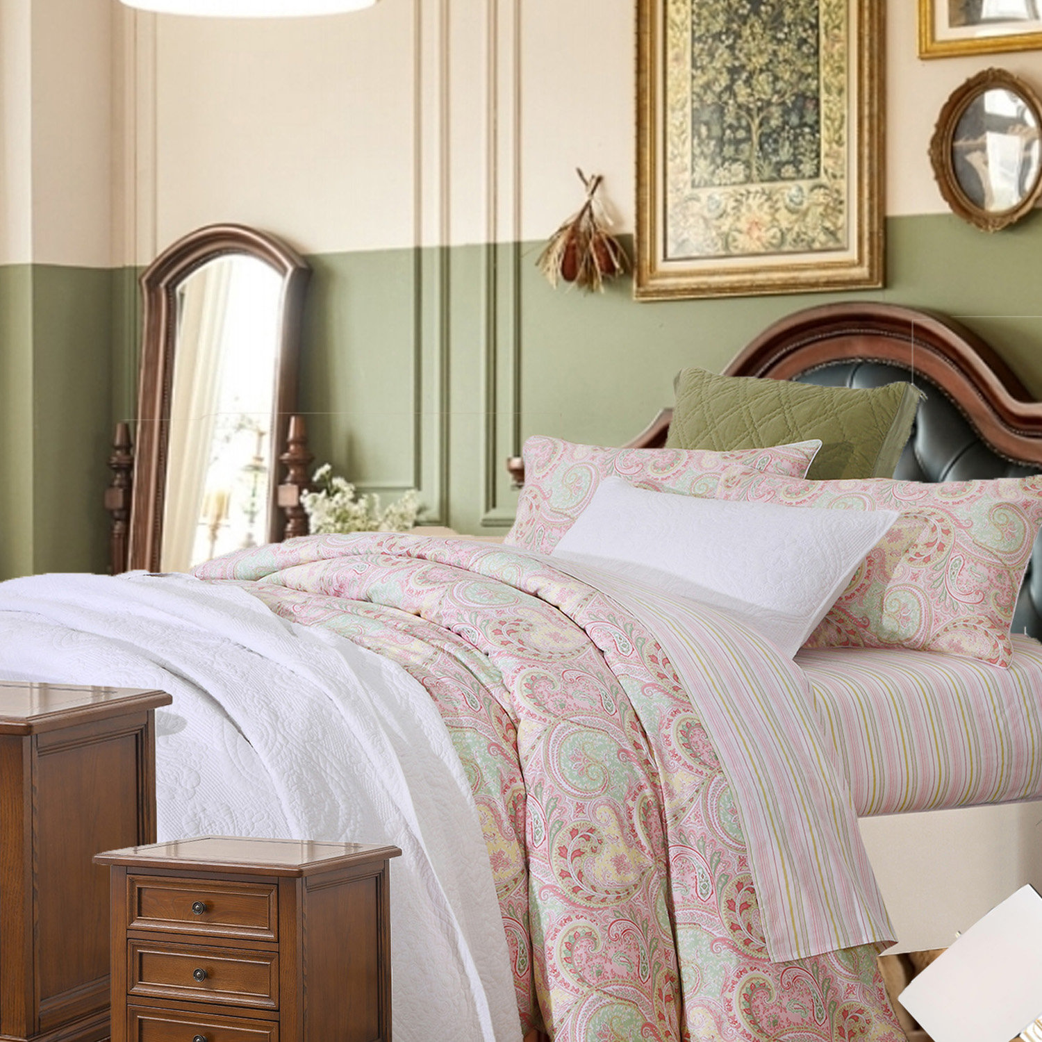 LISSTHER 3pcs Light Pink Paisle Shabby Elegance Cotton Duvet Cover ...