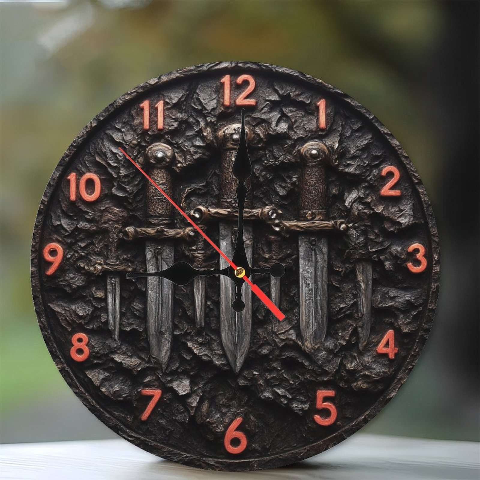 17 Stories Textured Clock Face With Swords | Wayfair
