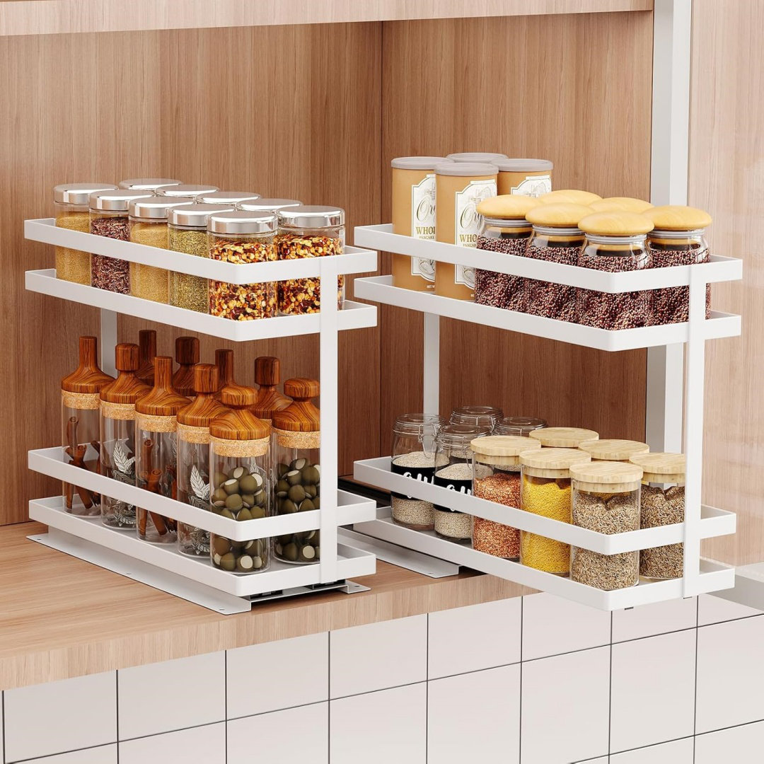 Latitude Run® 2 Pack Pull Out Spice Rack Organizer For Cabinet, 2 Tier ...