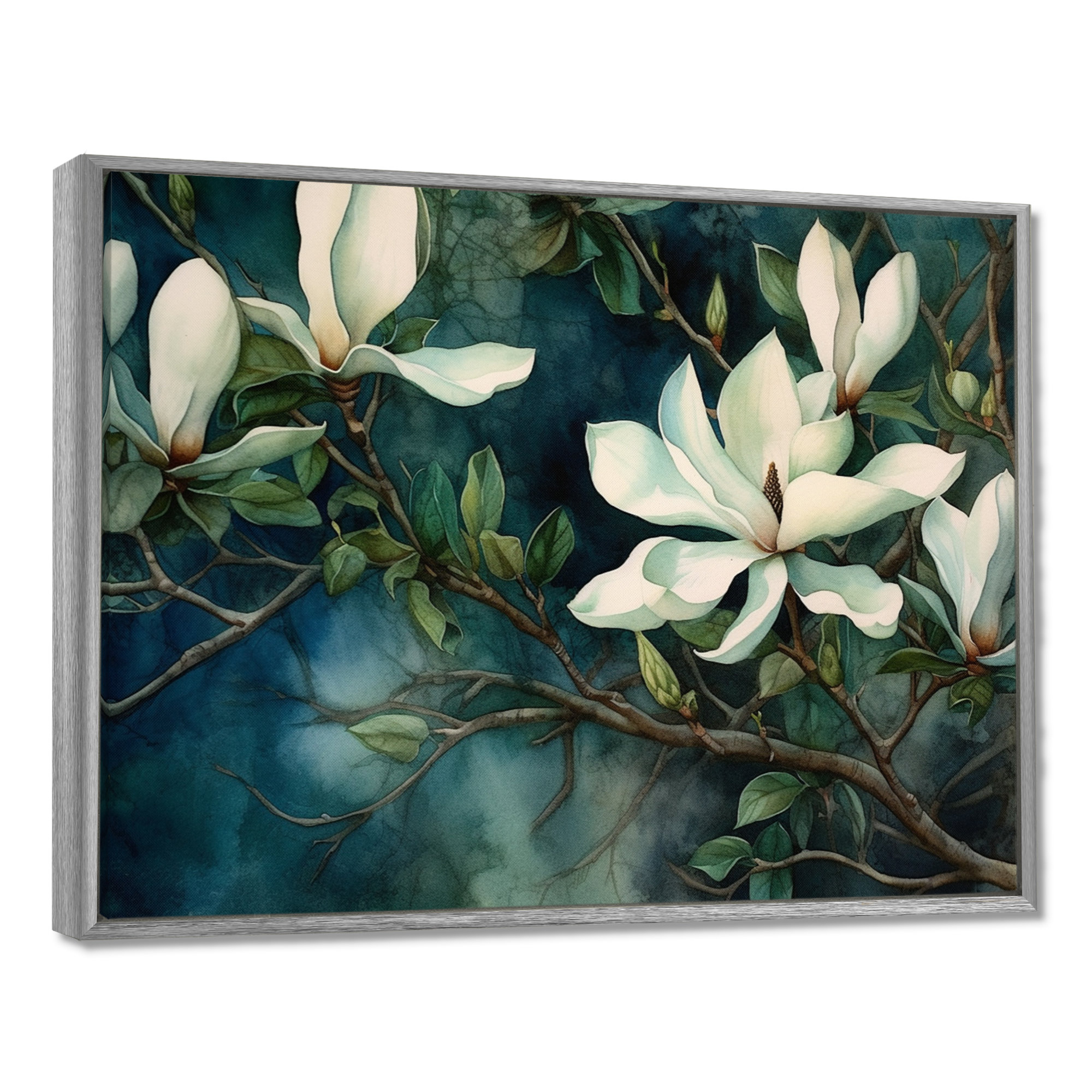 Red Barrel Studio® Green White Magnolias Landscape - Floral Wall Art ...
