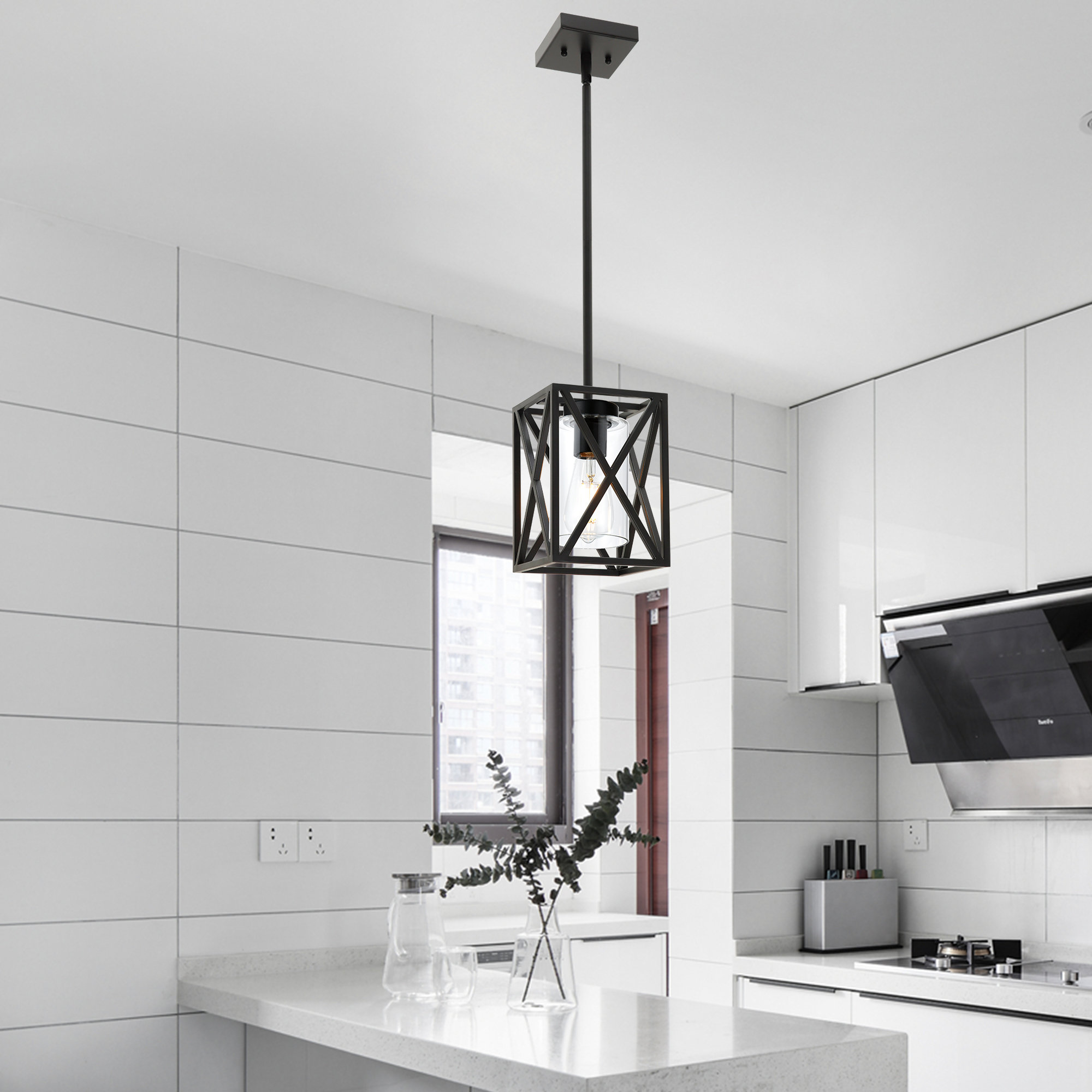 Ebern Designs Stonewood 1 - Light Matte Black Square/Rectangle Pendant ...