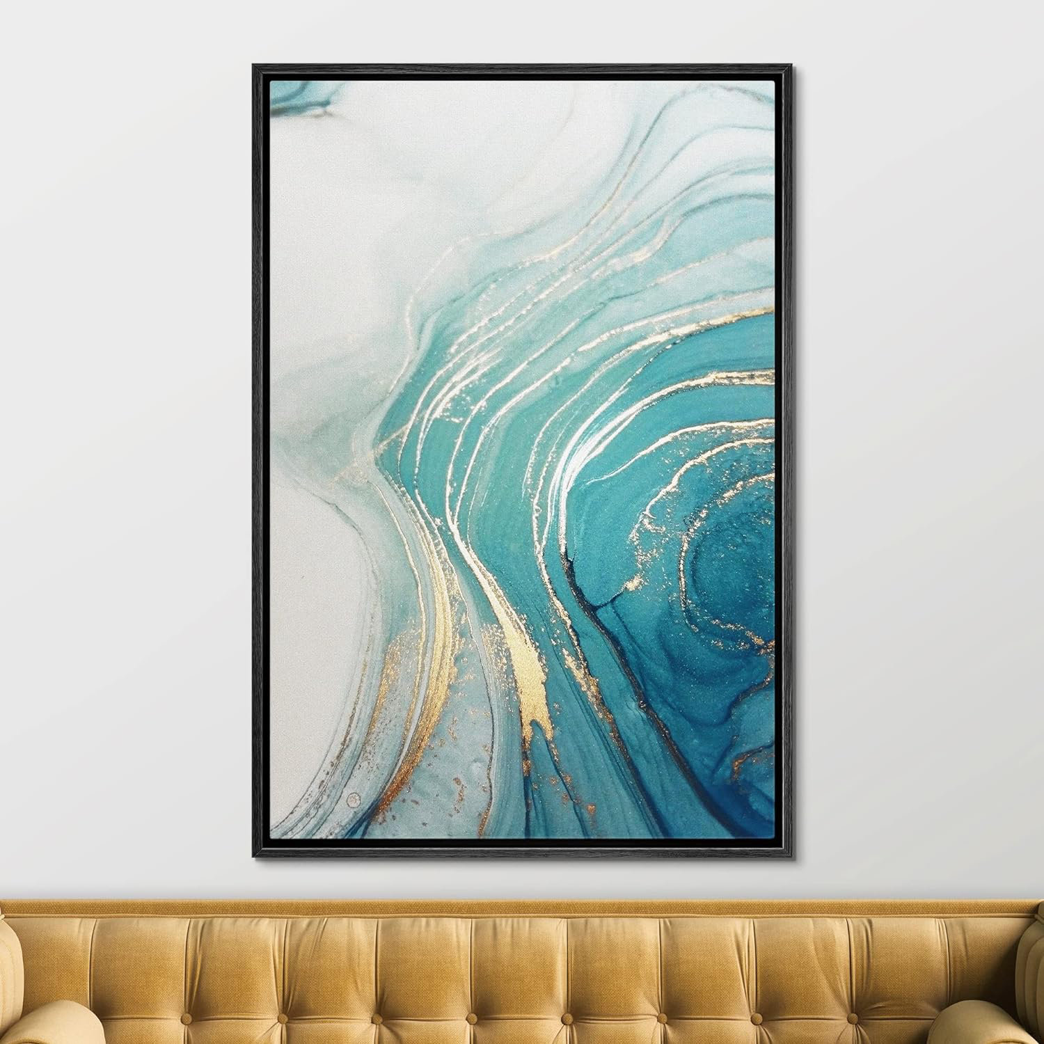 IDEA4WALL Smoke Effect Teal Gold Watercolor Swirl Landscape Abstract ...