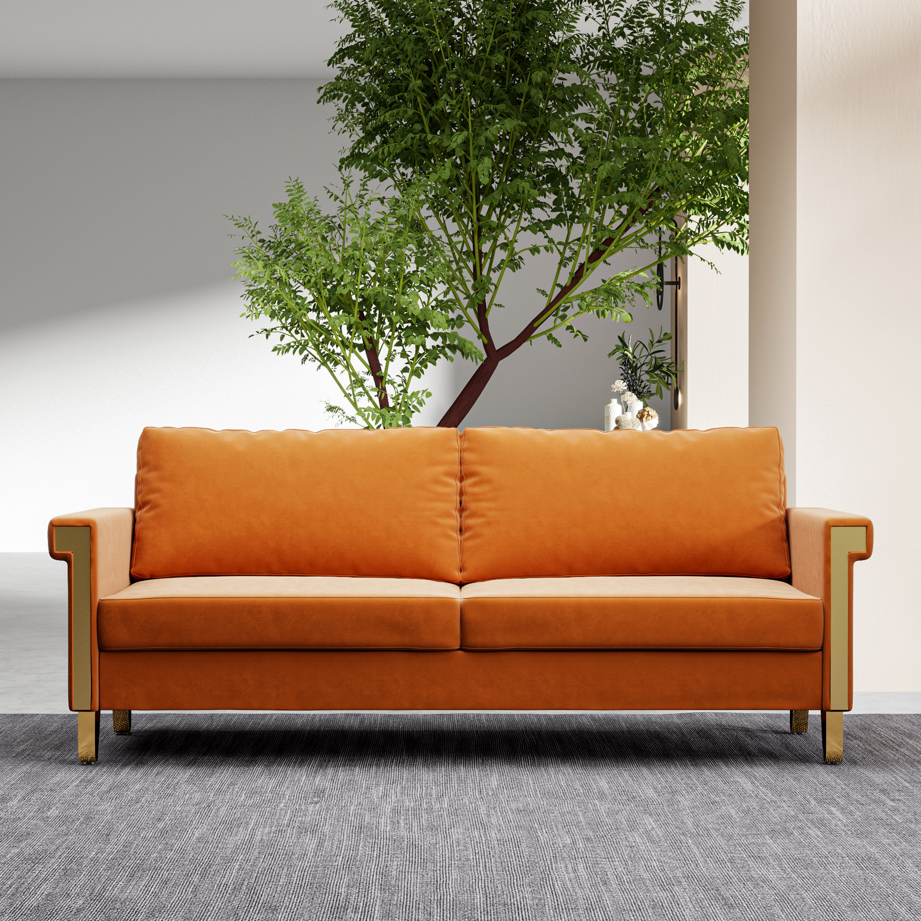 Mercer41 Elegant Orange Velvet With Gold Metal Legs And Deep Cushions ...