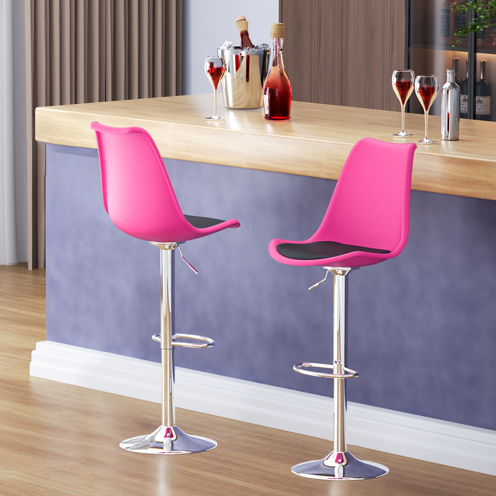 Orren Ellis Achilleas Swivel Adjustable Height Bar Stool Dining Chairs ...