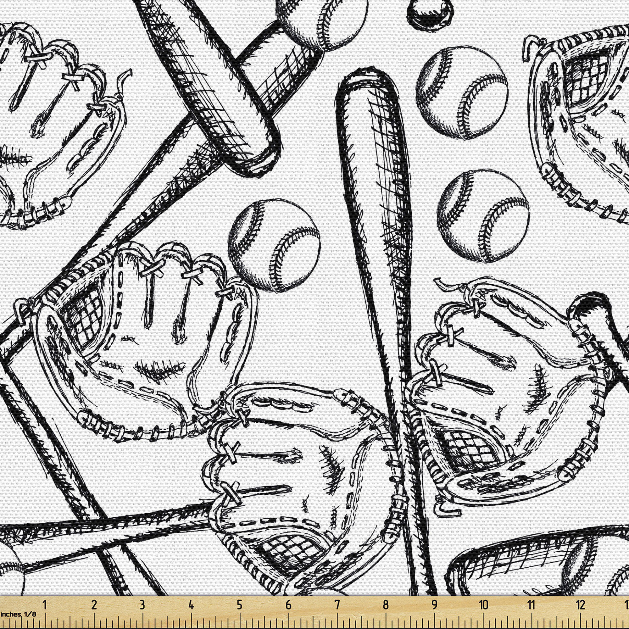 East Urban Home fab_71636_ Baseball Fabric By The Yard, Sketch Style ...