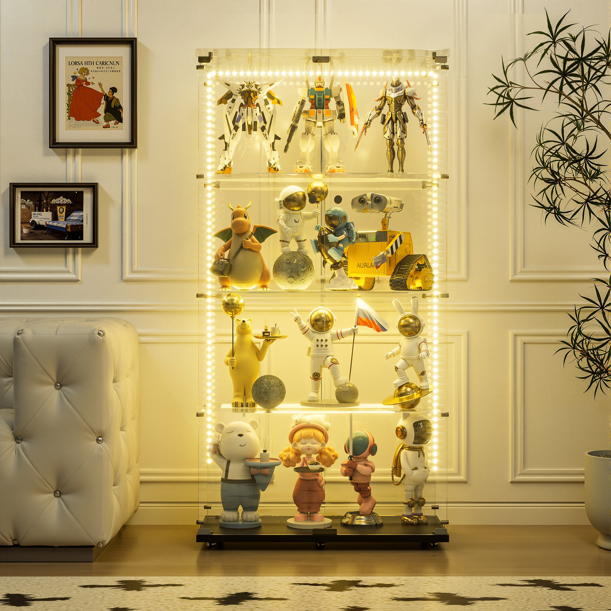 Ebern Designs 65" High Tempered Glass Display Cabinet 2-Door 4-Shelf ...