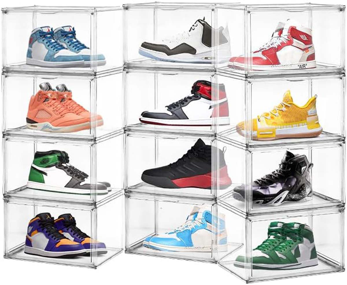 Rebrilliant Shoe Display Cases 12 Pack Stackable Clear Plastic Shoe ...